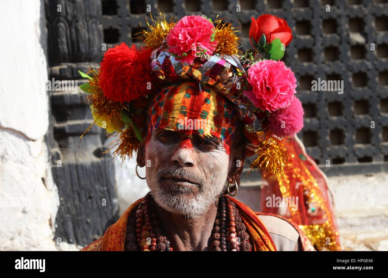 Kathmandu, Nepal. 21st Feb, 2017. A Sadhu, holy man is seen ahead of ...