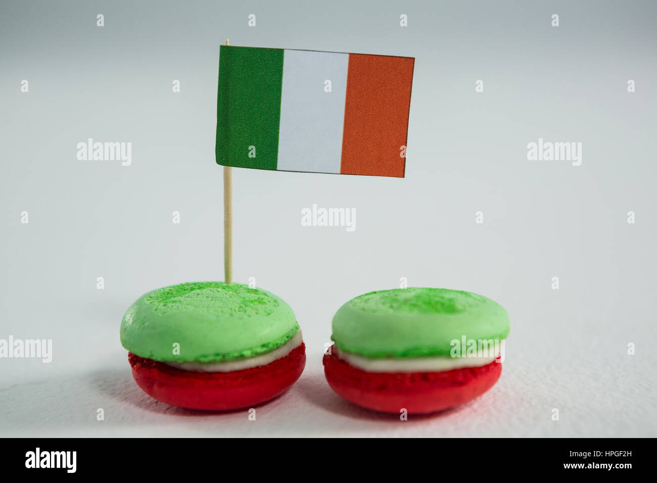 St. Patricks Day three cookies with irish flag on white background ...