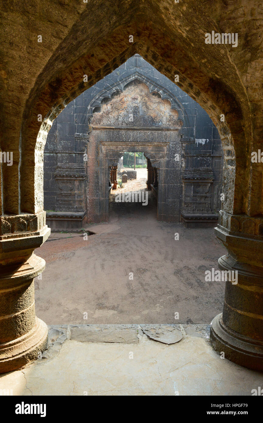 Teen Darwaja from a arch of Panhala Fort, Kolhapur, Maharashtra, India ...