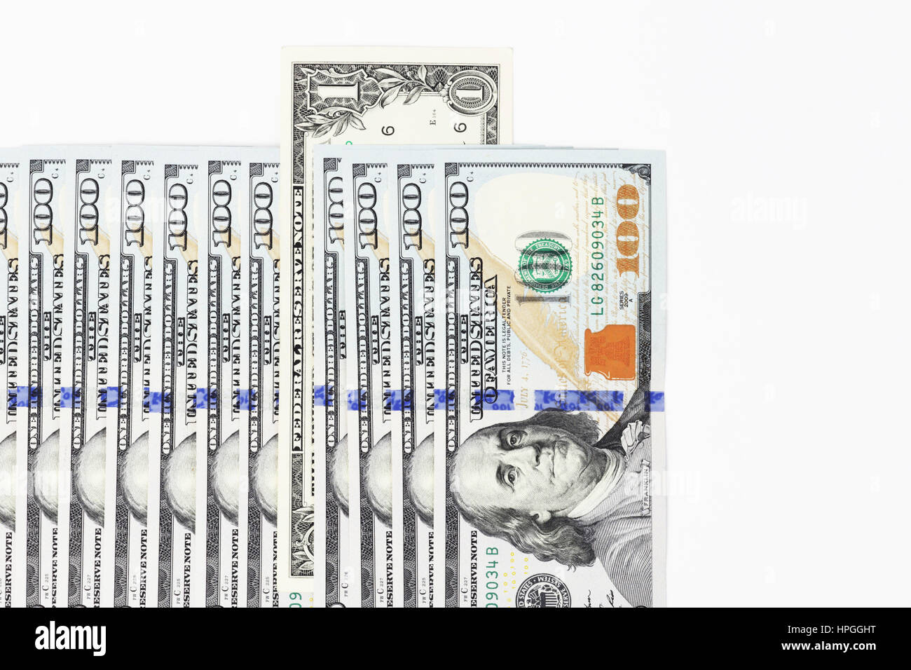 One-dollar bills. Hundred-dollar bills. Isolated Stock Photo - Alamy