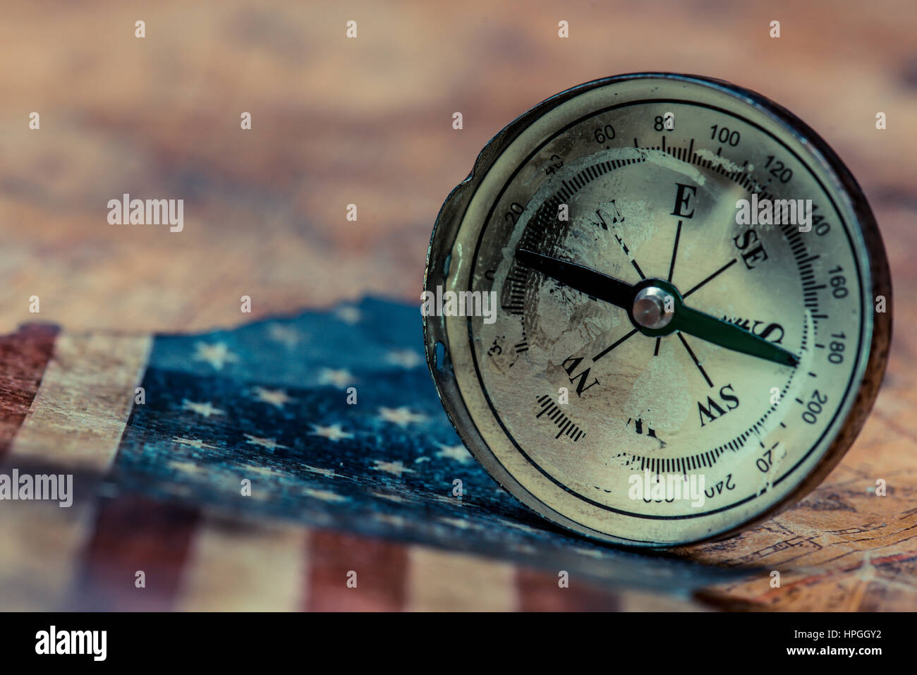 Columbus day and world map with compass Stock Photo - Alamy