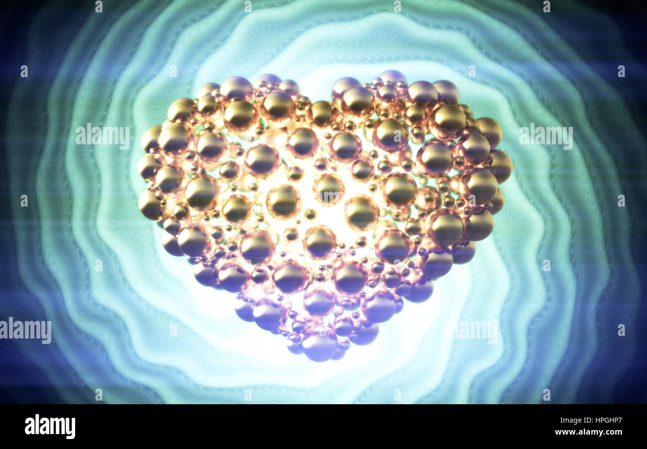metal golden heart made of spheres with reflections isolated on ...