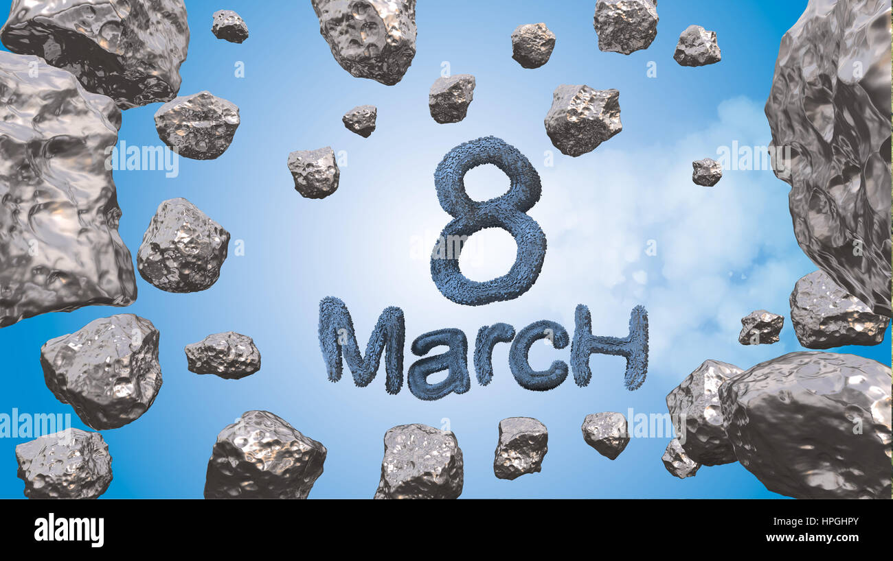 8 March symbol. Figure of eight made of blue city blocks or fur flying ...