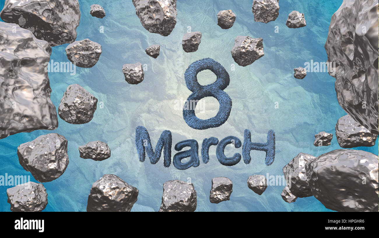 8 March symbol. Figure of eight made of blue city blocks or fur flying ...