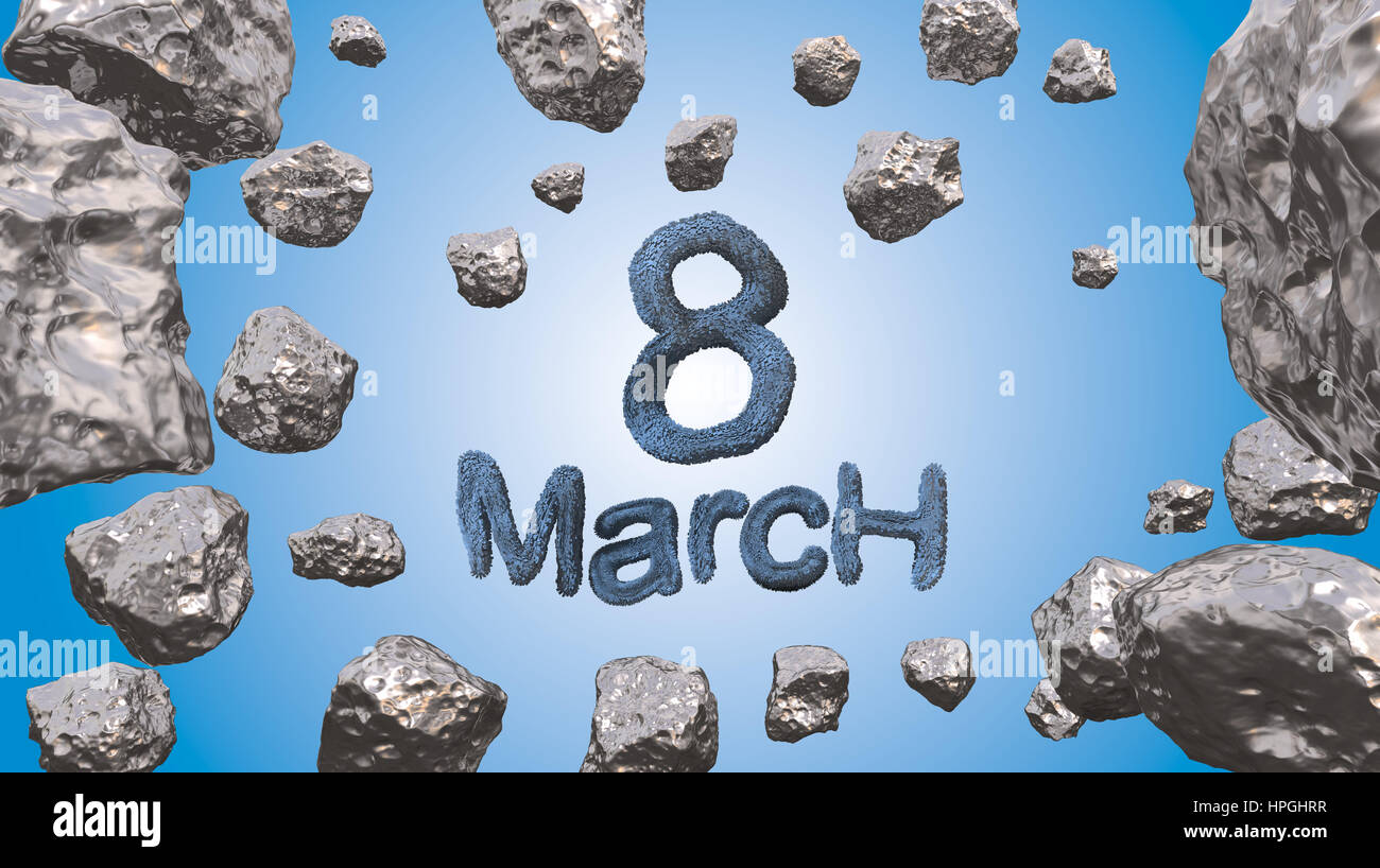 8 March symbol. Figure of eight made of blue city blocks or fur flying ...