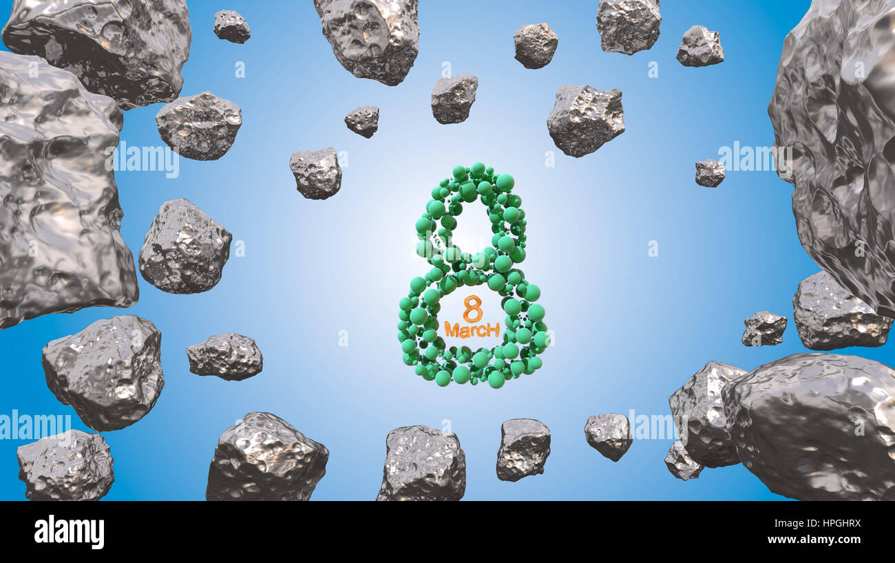 8 March symbol. Figure of eight made of green spheres flying in the ...