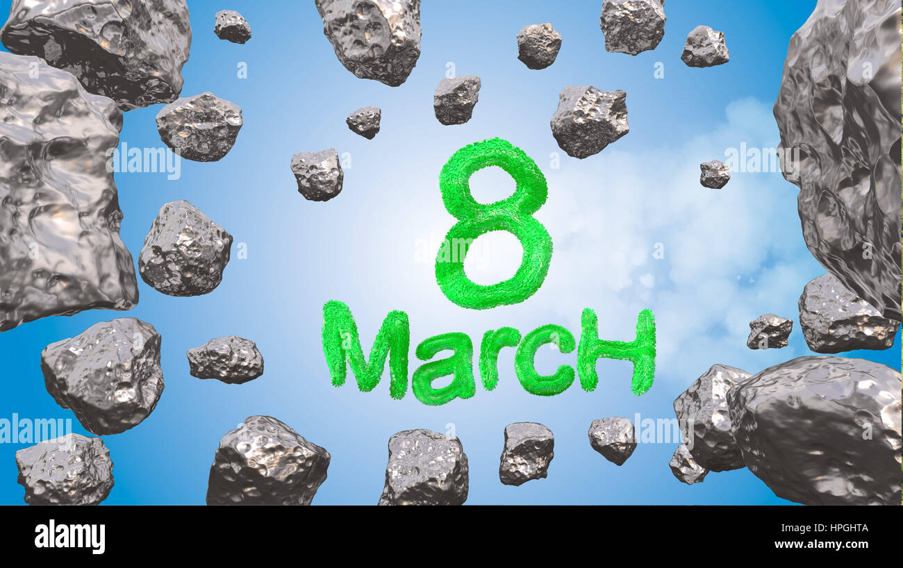 8 March symbol. Figure of eight made of green city blocks or fur flying ...