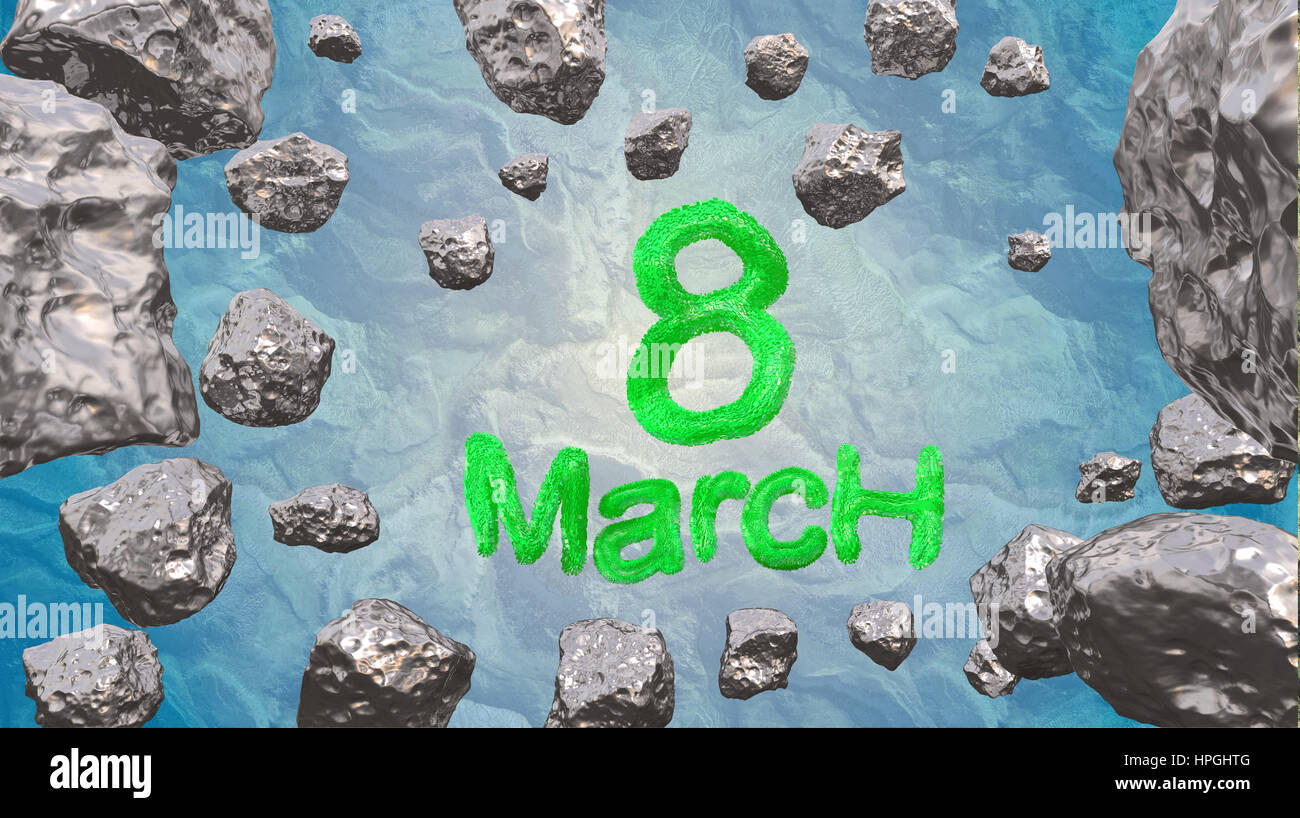 8 March symbol. Figure of eight made of green city blocks or fur flying ...