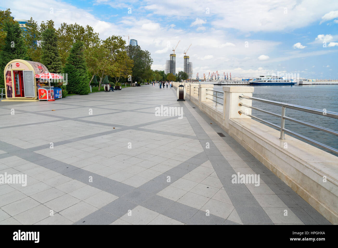 Baku, Azerbaijan - September 10, 2016: Seaside boulevard. Baku is the ...