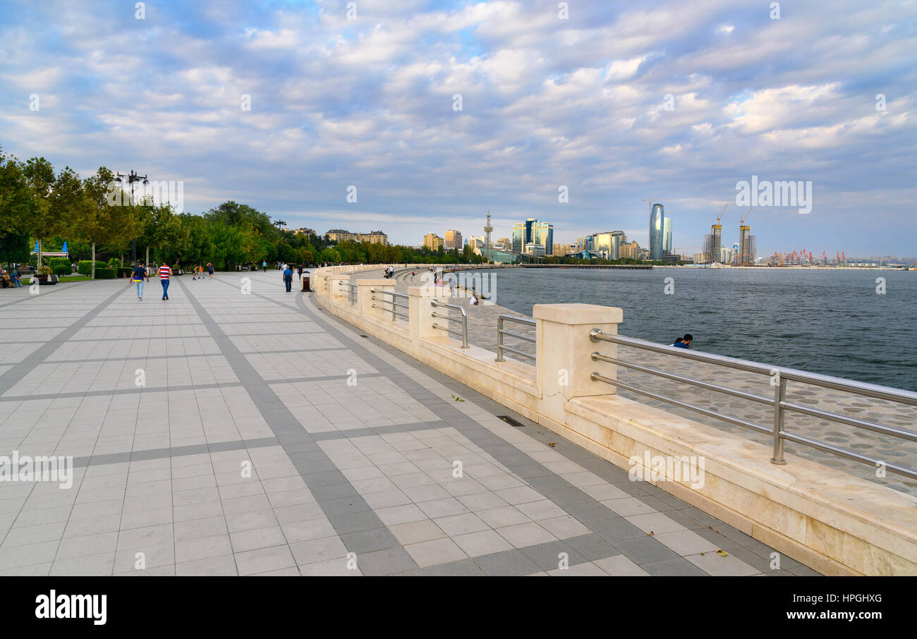 Baku, Azerbaijan - September 10, 2016: Seaside boulevard. Baku is the ...