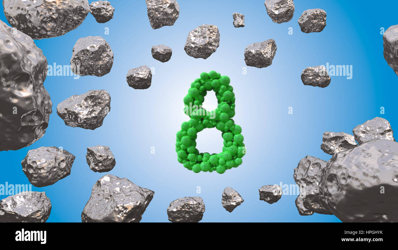 8 March symbol. Figure of eight made of green spheres flying in the ...