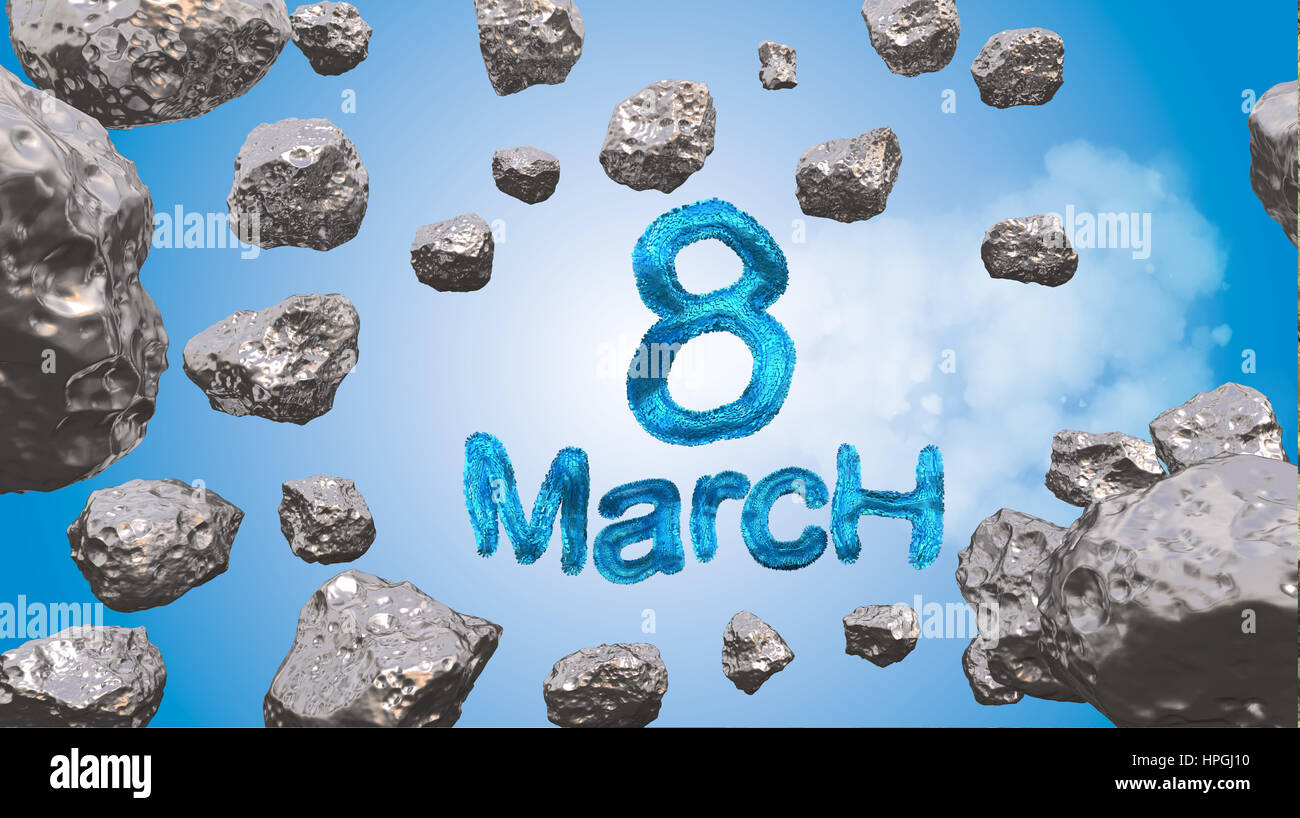 8 March symbol. Figure of eight made of blue city blocks or fur flying ...