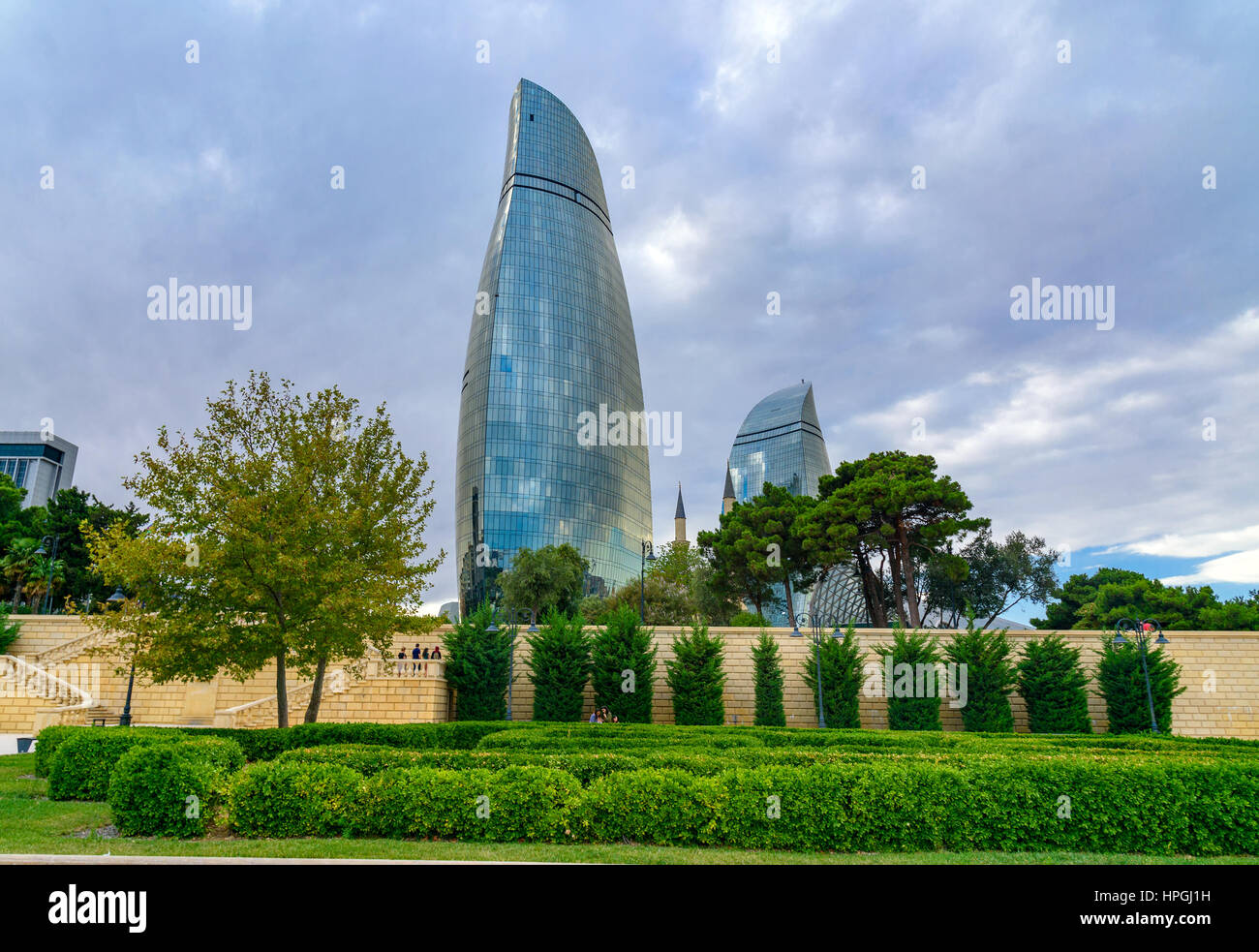 Baku, Azerbaijan - September 11, 2016: View on Flame Towers from Upland ...