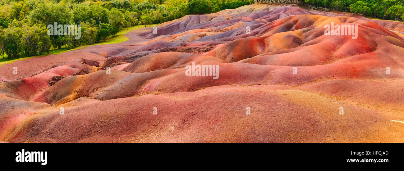 View of the seven colour earth. Mauritius. Panorama Stock Photo - Alamy