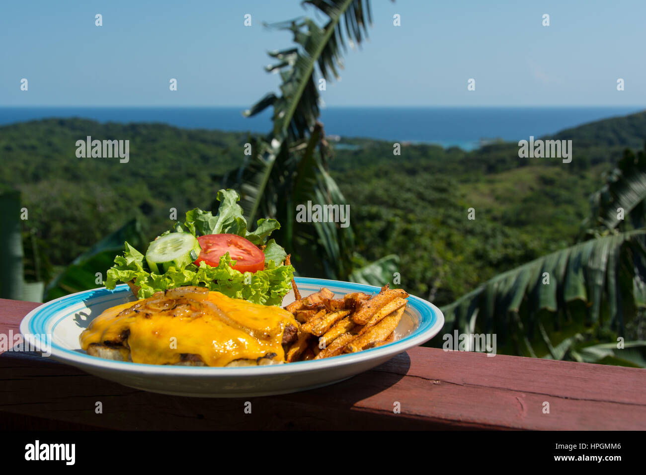 Cheeseburger in tropical setting Stock Photo - Alamy