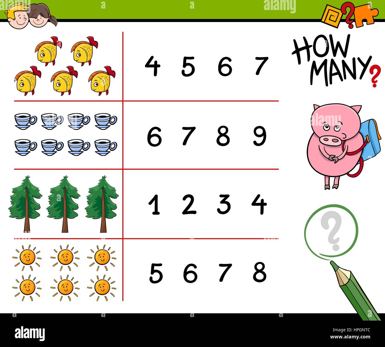Cartoon Illustration of Educational Counting Game for Children Stock ...