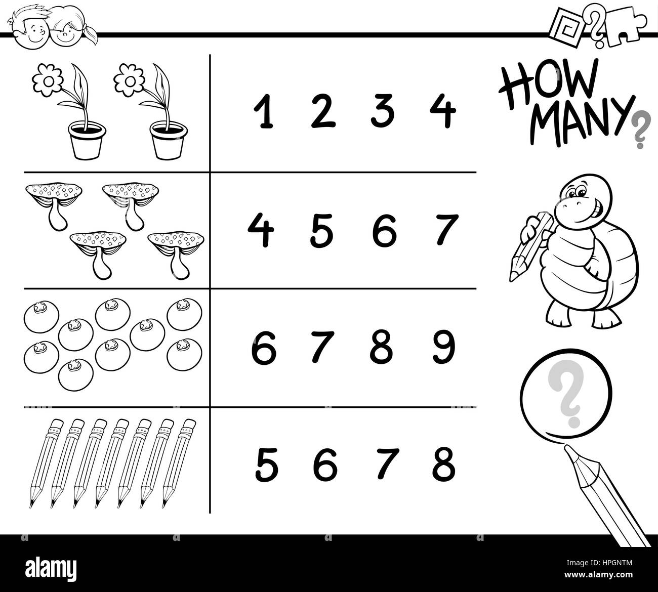 Black and White Cartoon Illustration of Educational Counting Activity ...