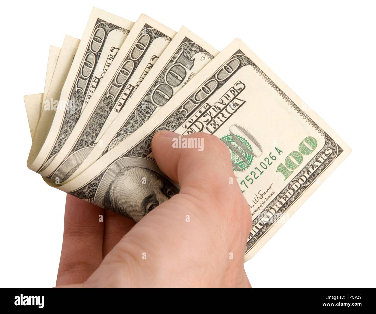 dollars in a hand Stock Photo - Alamy