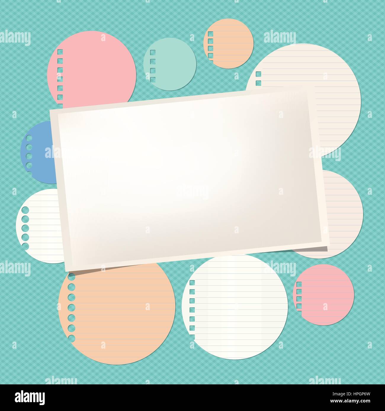 Colorful ruled round note, notebook, copybook sheet, rectangle paper ...