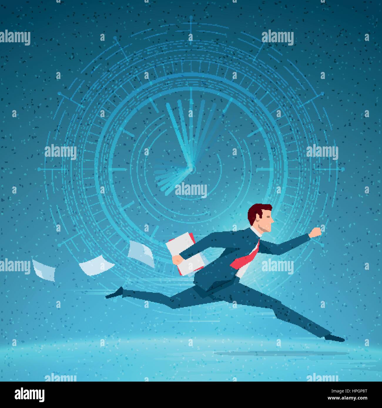 Business concept illustration. Businessman running in a hurry with papers. Elements are layered ...