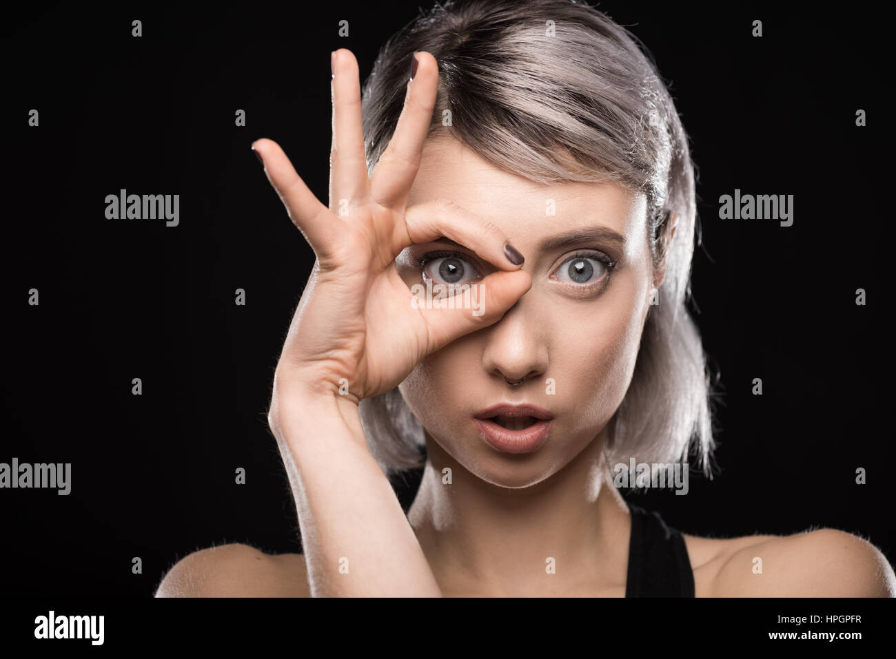Showing ok sign eye hi-res stock photography and images - Alamy