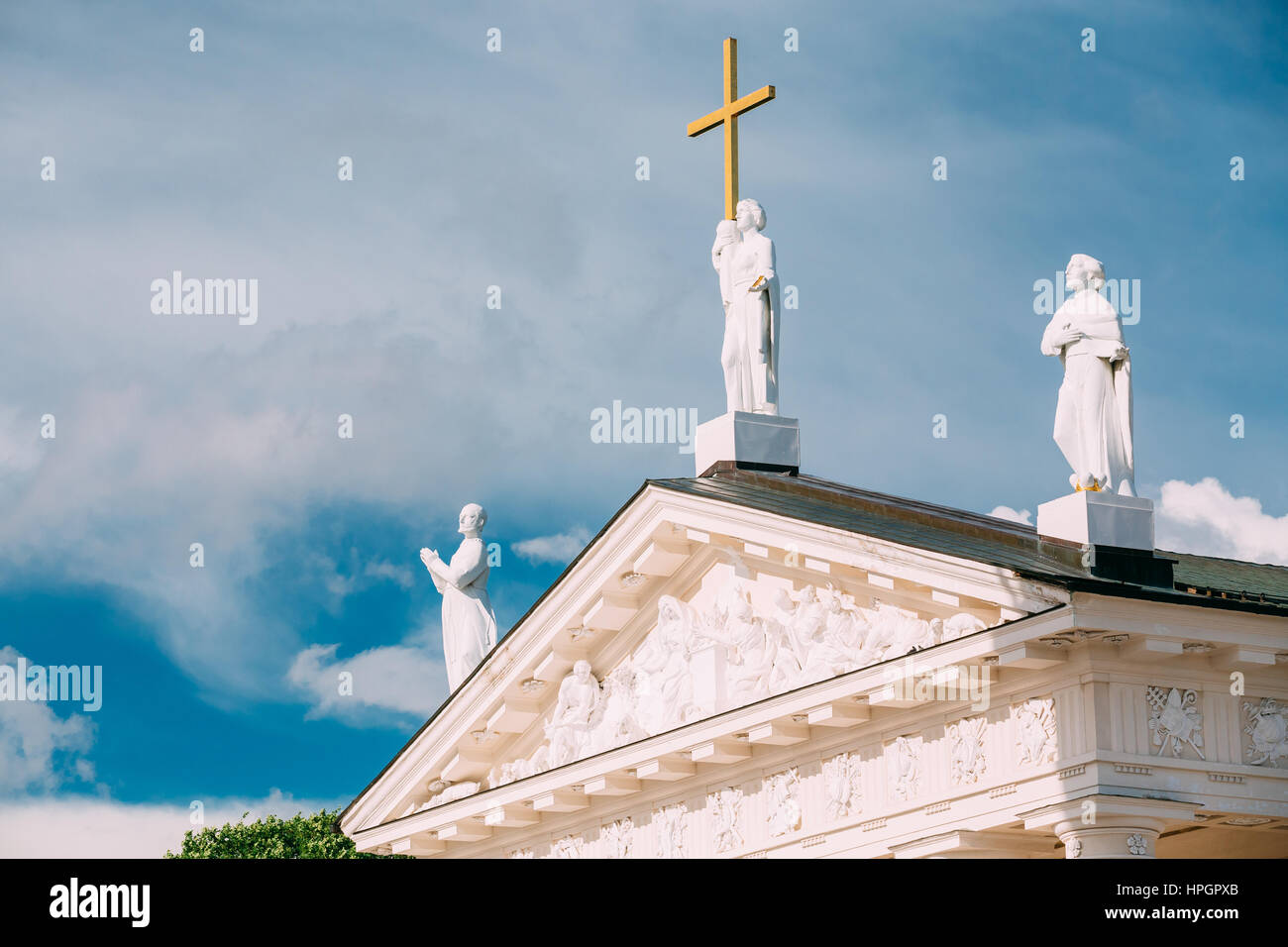 Vilnius Lithuania. Close Pediment Of Cathedral Basilica Of St ...