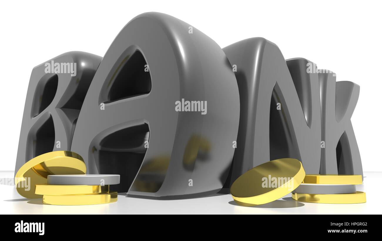 The write "BANK" written with colored 3D letters, on white background ...
