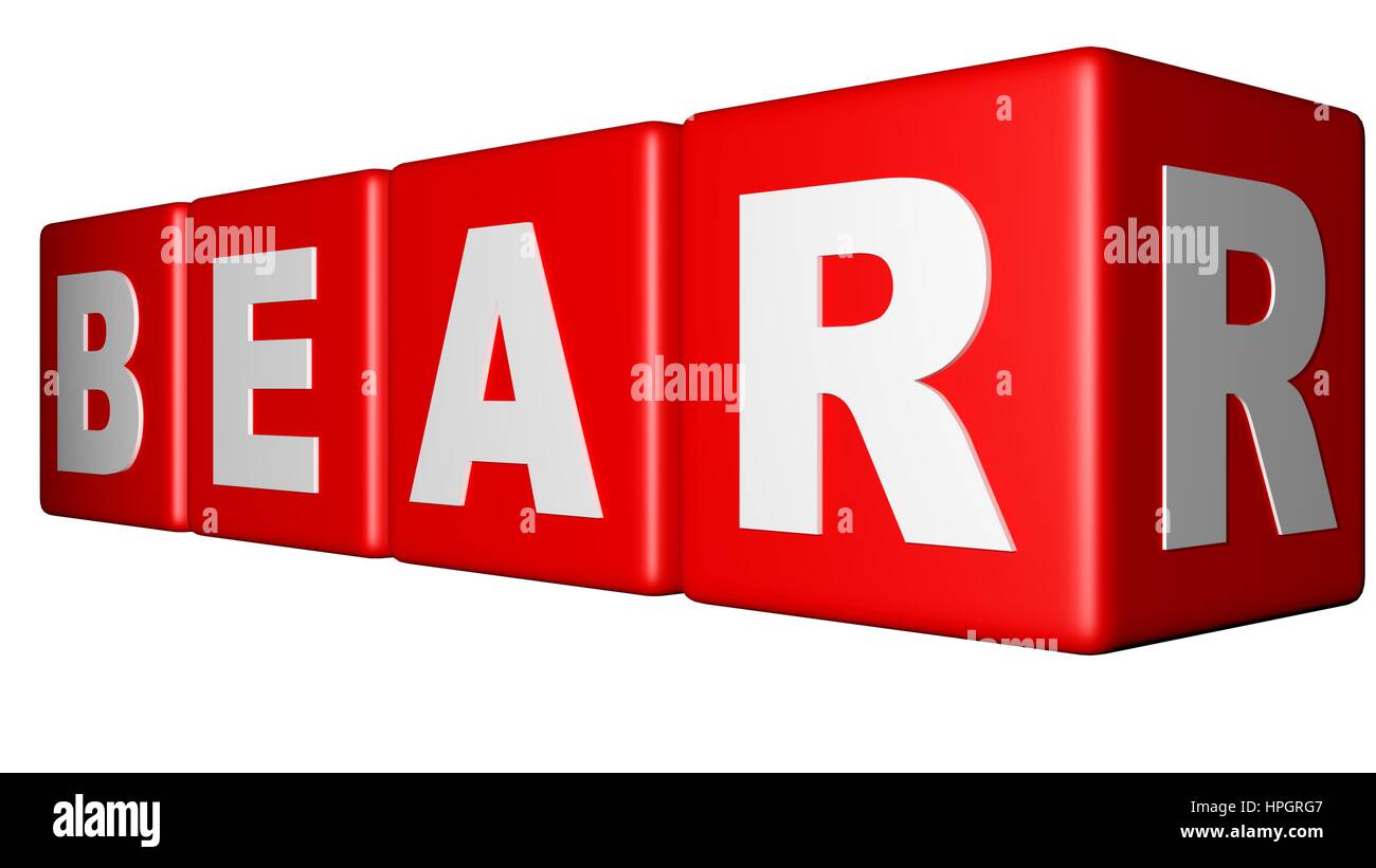 "BEAR" written with white letters on four 3D red cubes shown in a ...