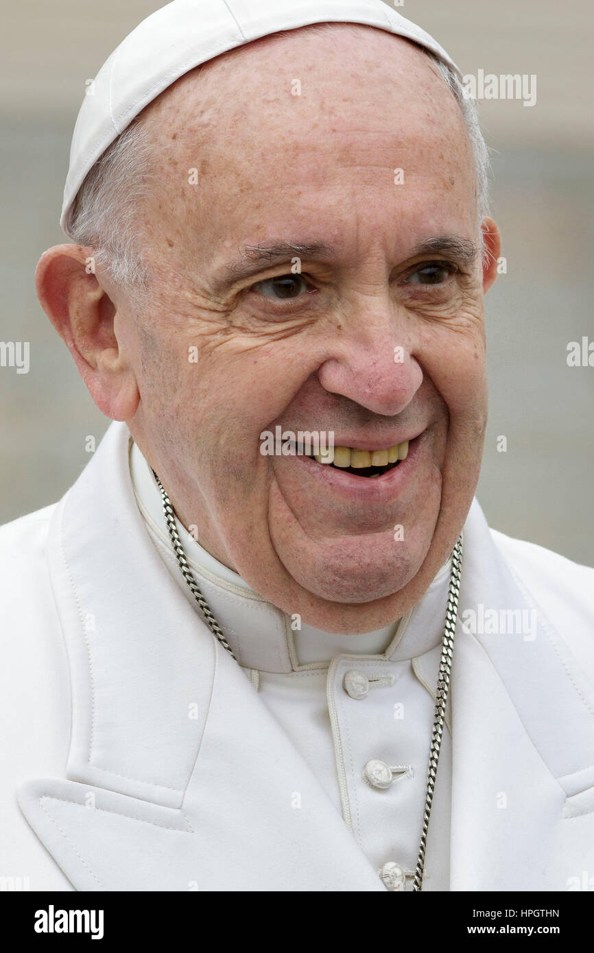 Vatican City, Vatican. 22nd Feb, 2017. Pope Francis smiles as he leaves ...
