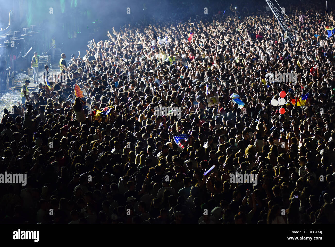 CLUJ-NAPOCA, ROMANIA - AUGUST 7, 2016: Large crowd of people, audience ...