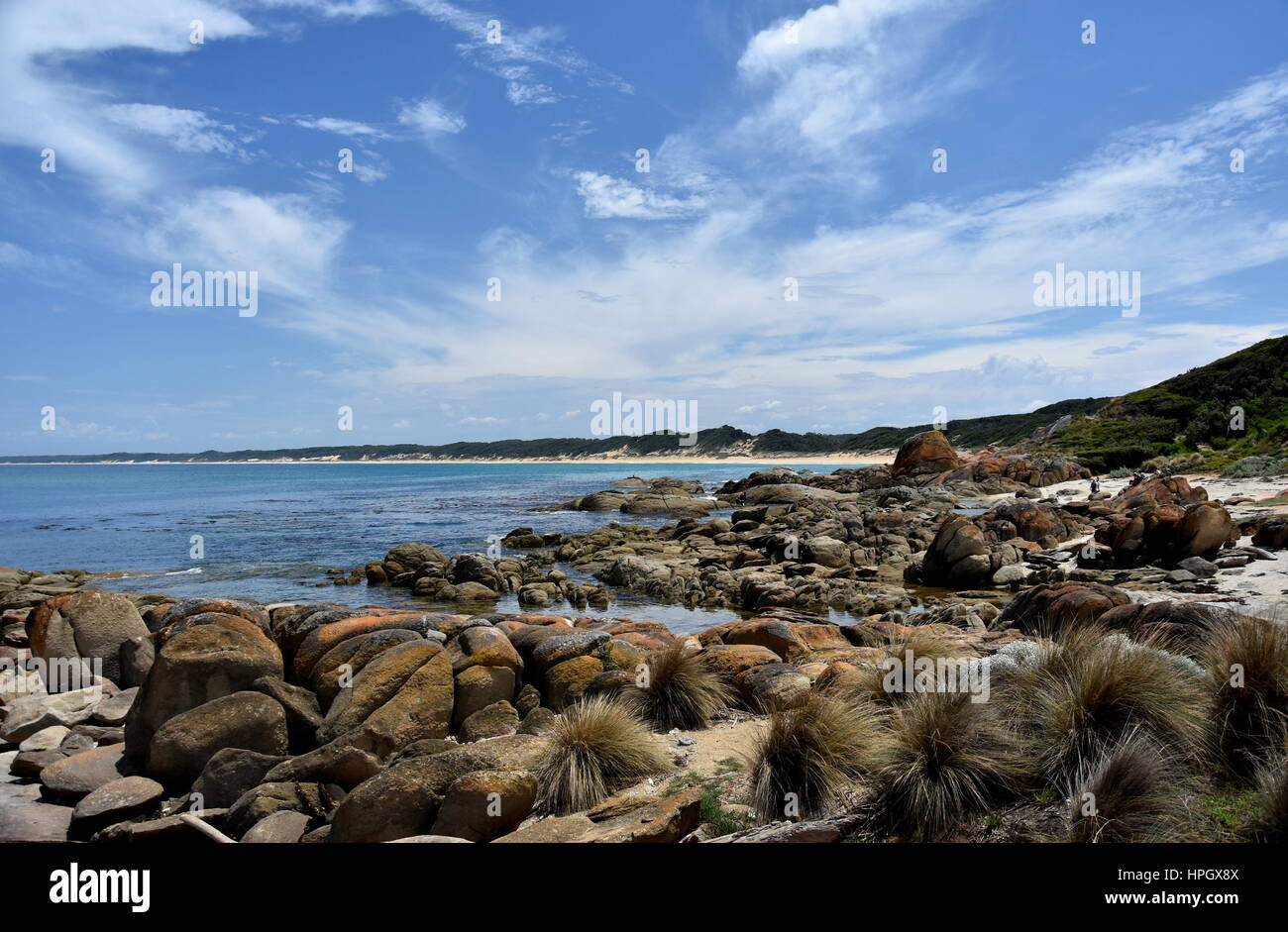 View of coastline of Cape Conran Coastal Park in summer, Marlo in ...