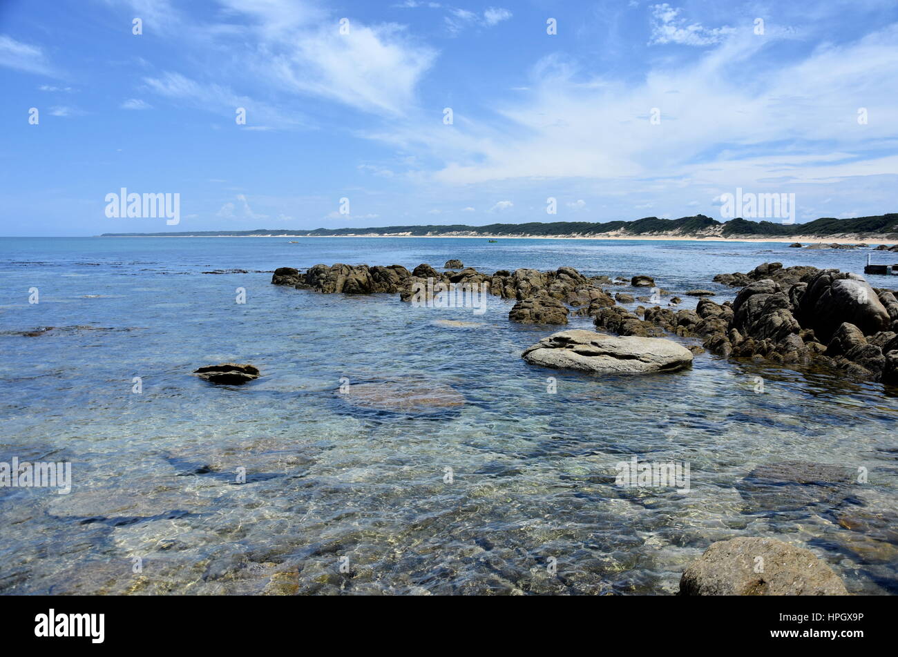 View of coastline of Cape Conran Coastal Park in summer, Marlo in ...
