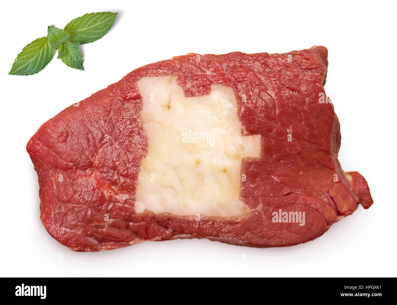 Raw meat (roast beef) and fat composed into it in the shape of Angola ...