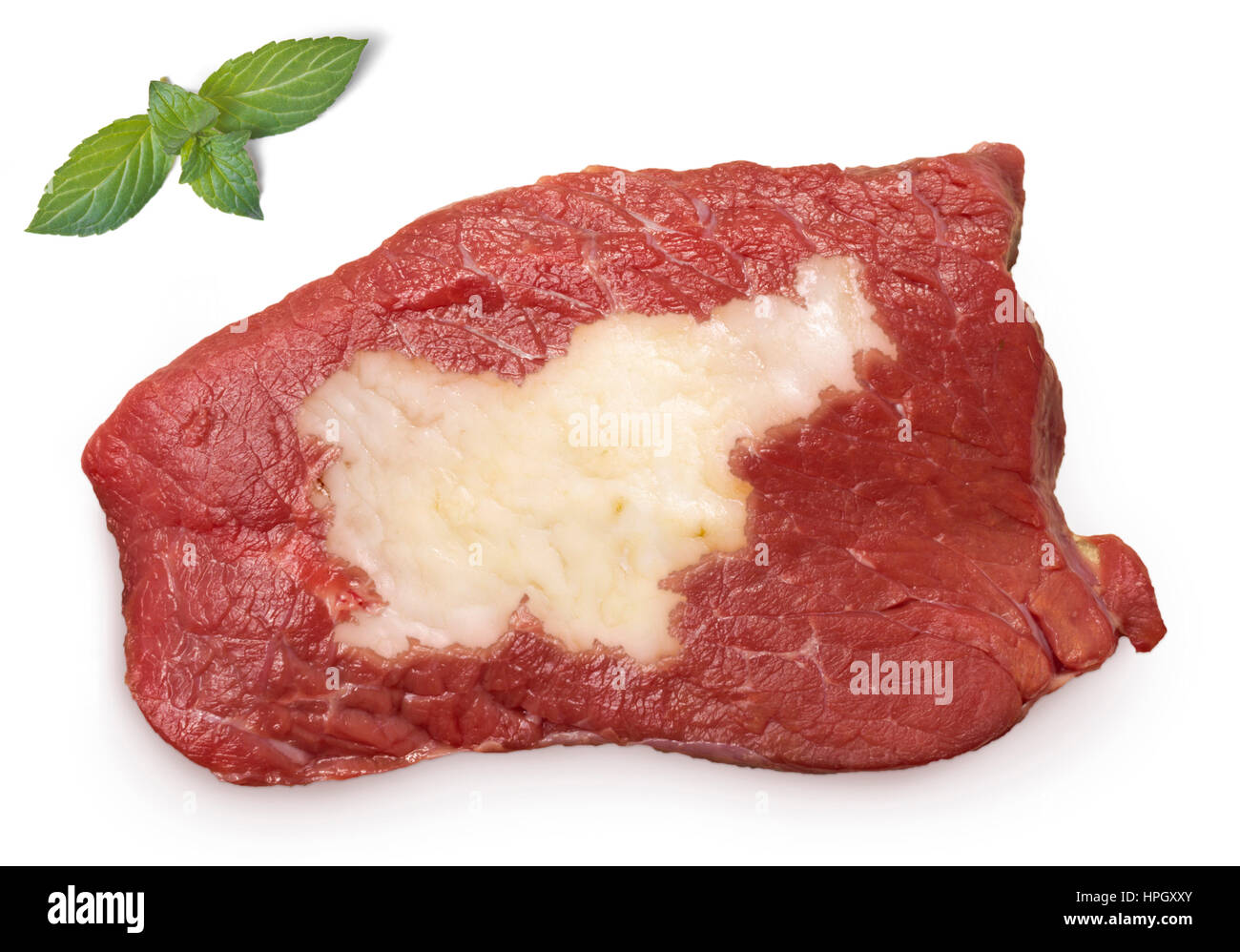 Raw meat (roast beef) and fat composed into it in the shape of Slovenia ...