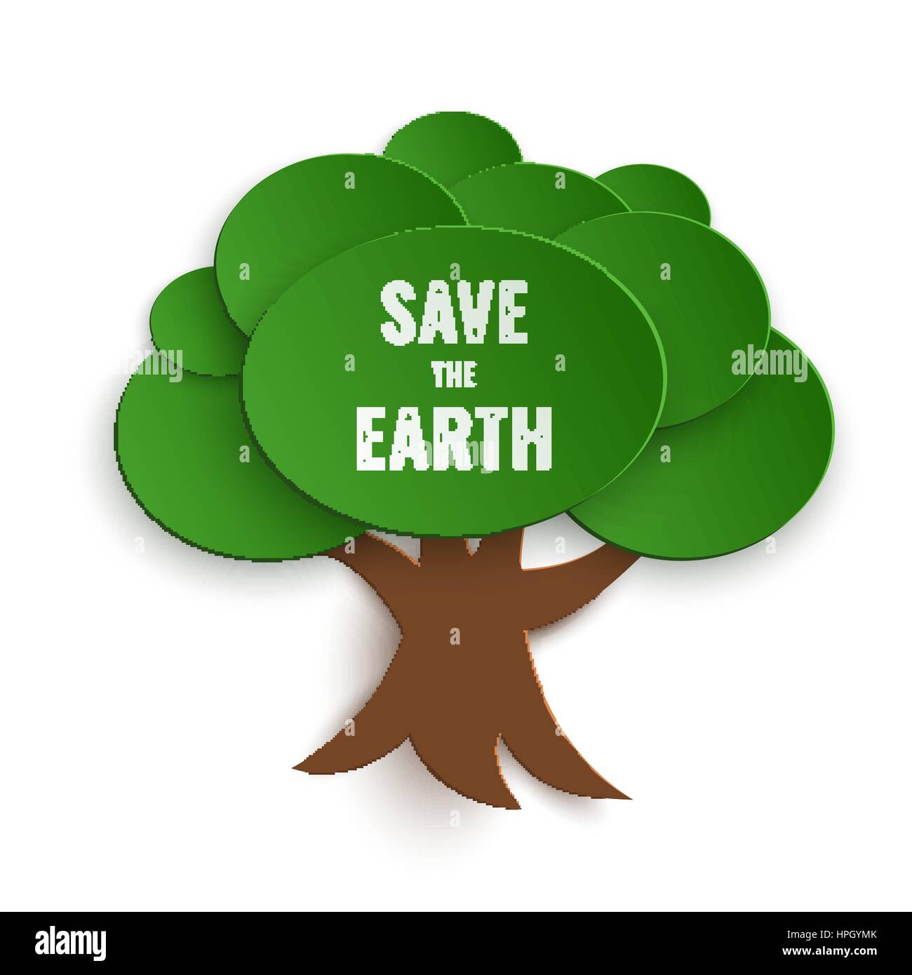 Save the Earth Stamp on Paper Cut Tree, Vector Eco Concept, motivation ...