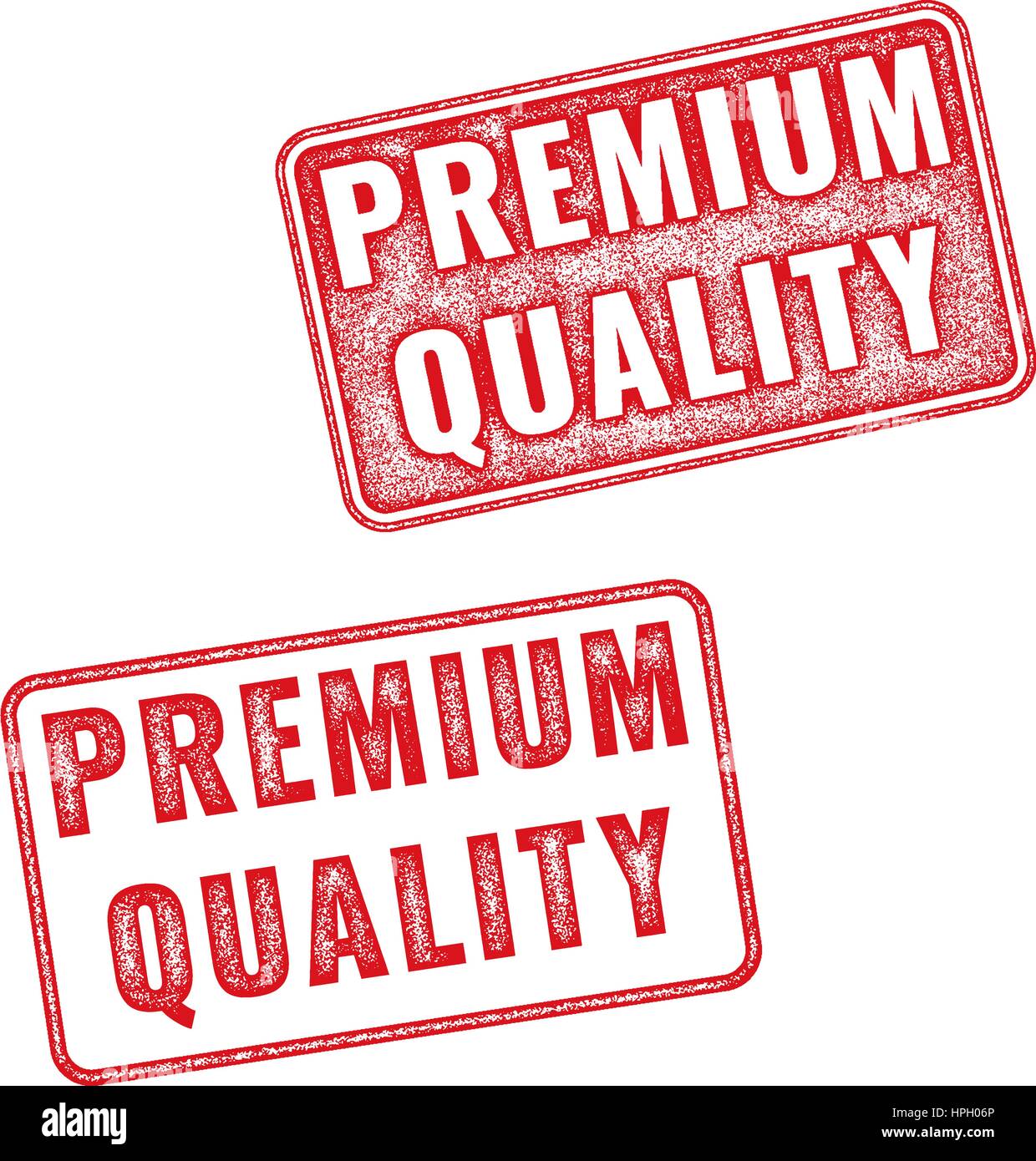 Two realistic vector Premium Quality grunge rubber stamps isolated on ...