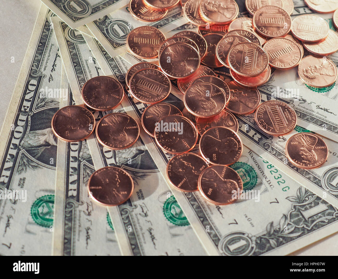 Dollar (USD) banknotes and coins, currency of United States (USA Stock ...