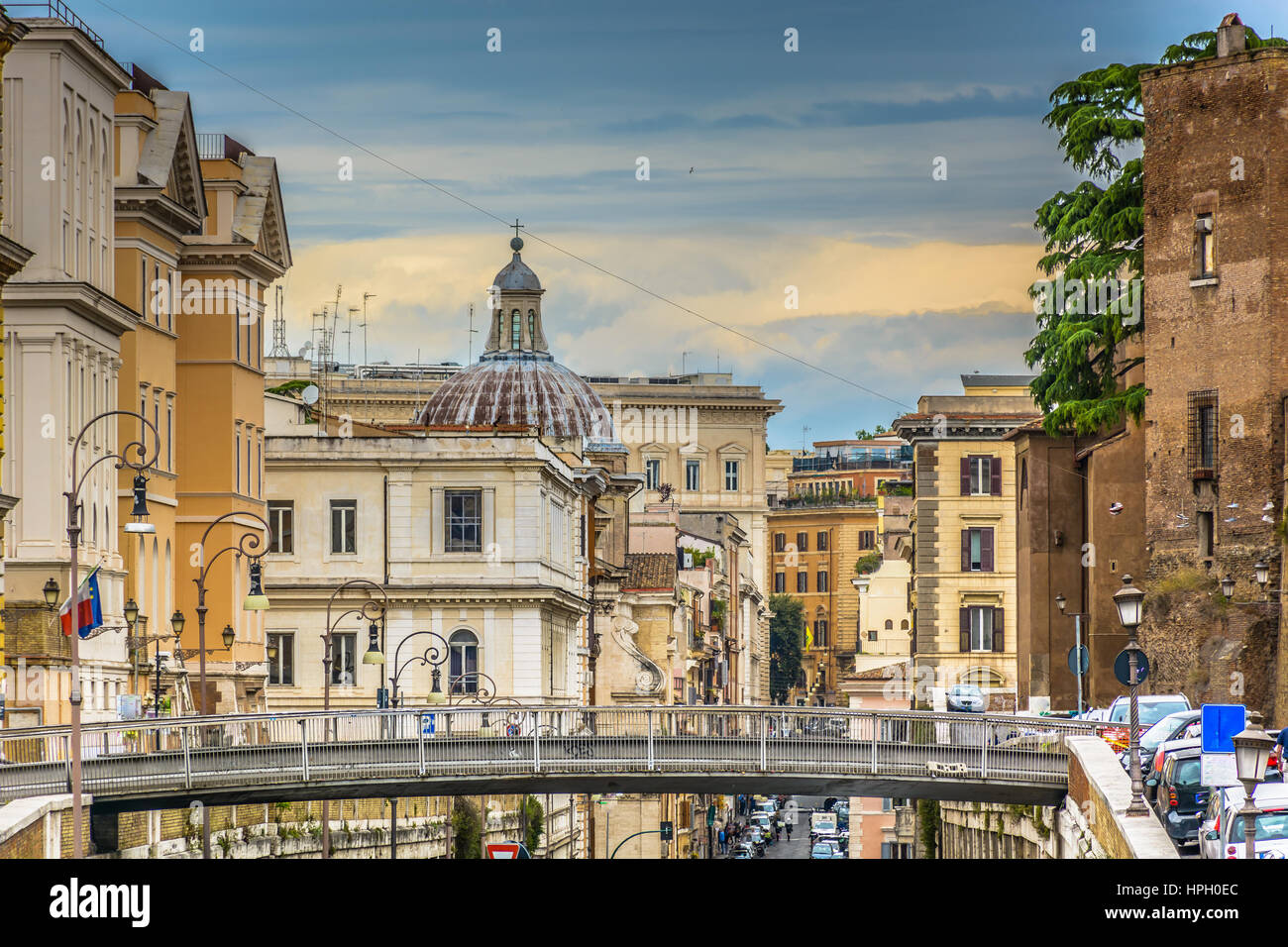 Scenic view at Rome city center architecture during colorful sunset ...