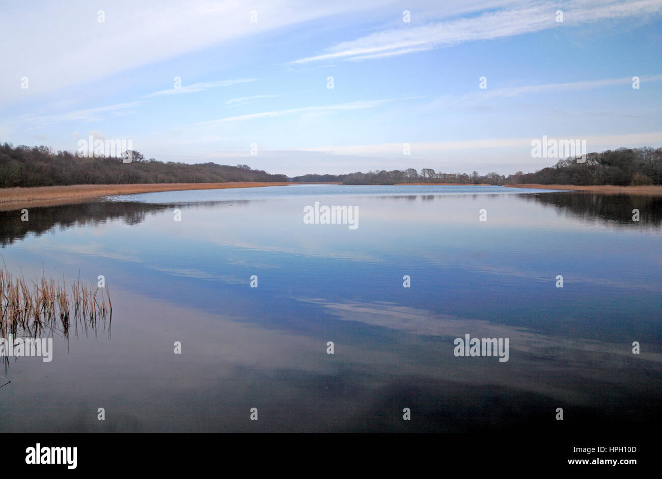 A view of the wide expanse of Ormesby Broad on the Norfolk Broads from ...