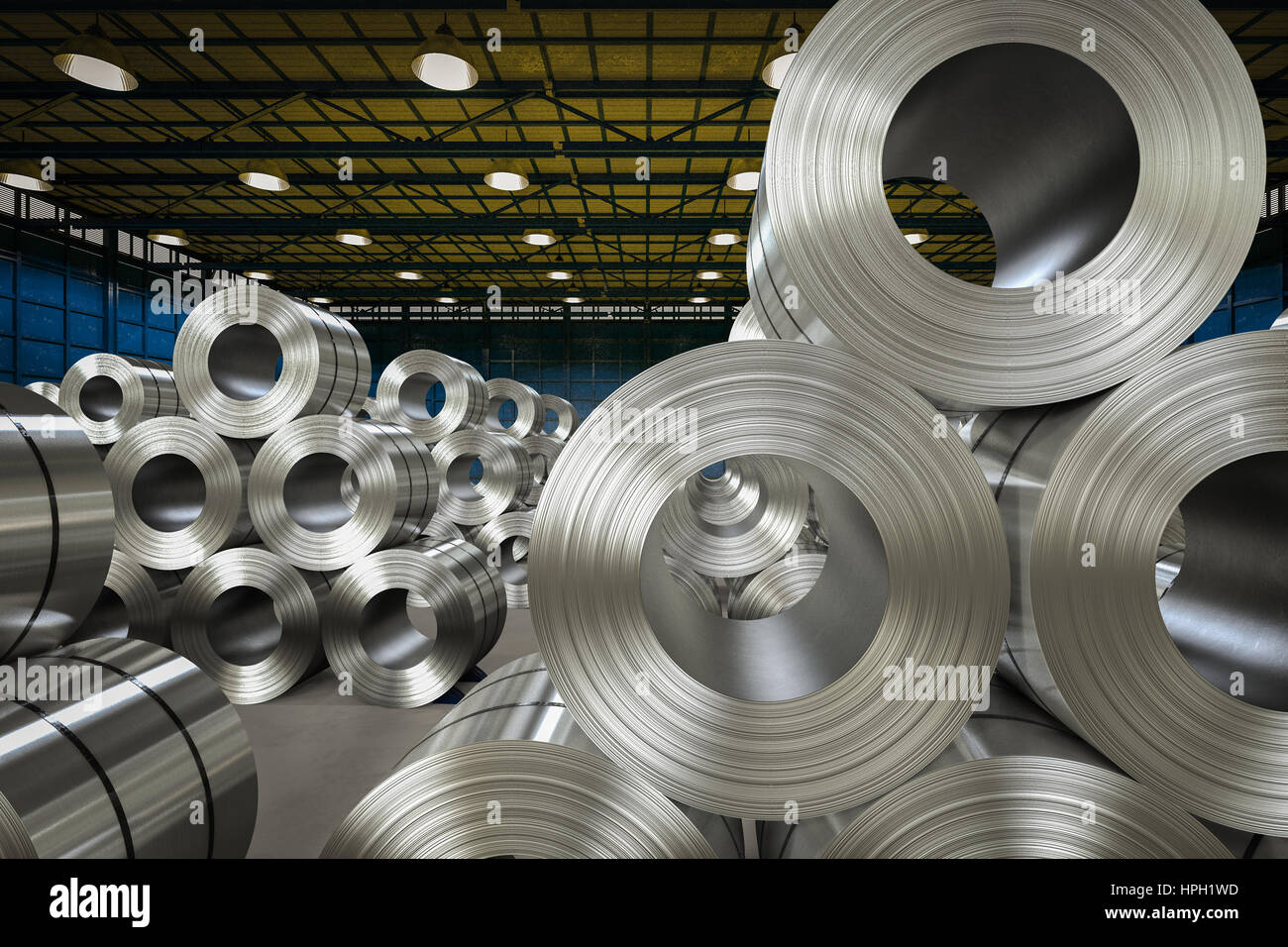 3d rendering roll of steel sheet in factory Stock Photo - Alamy