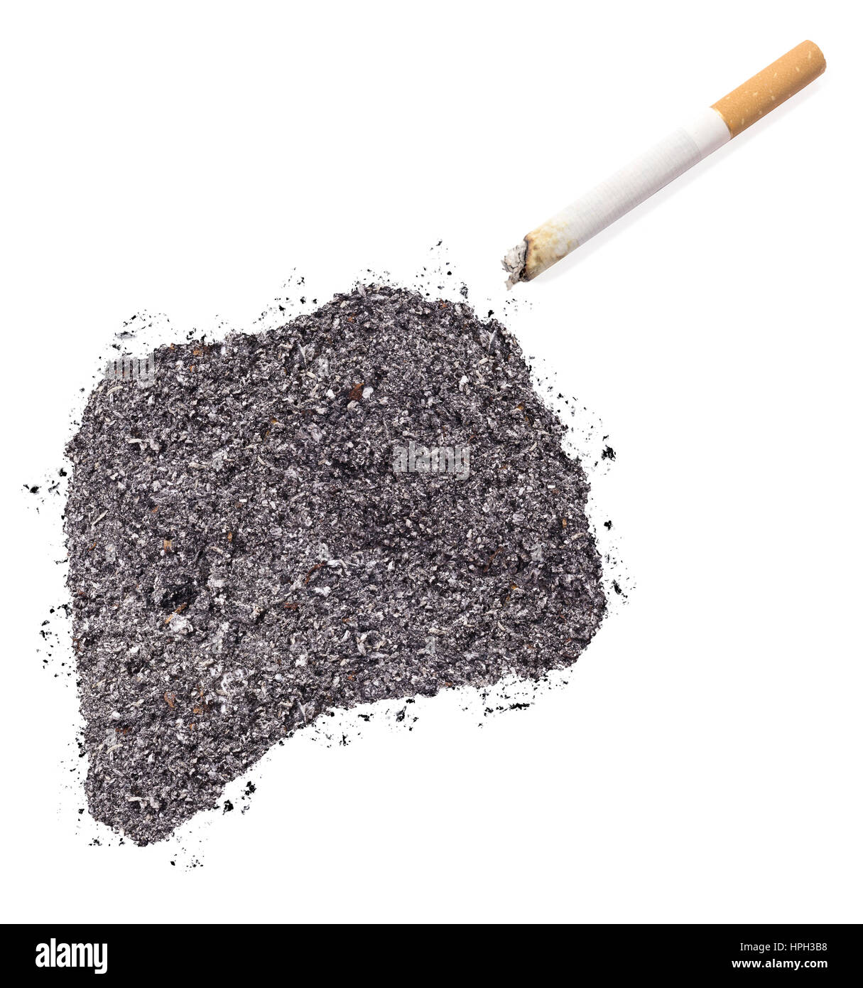 The country shape of Rwanda made of tobacco ash and a cigarette.(series ...