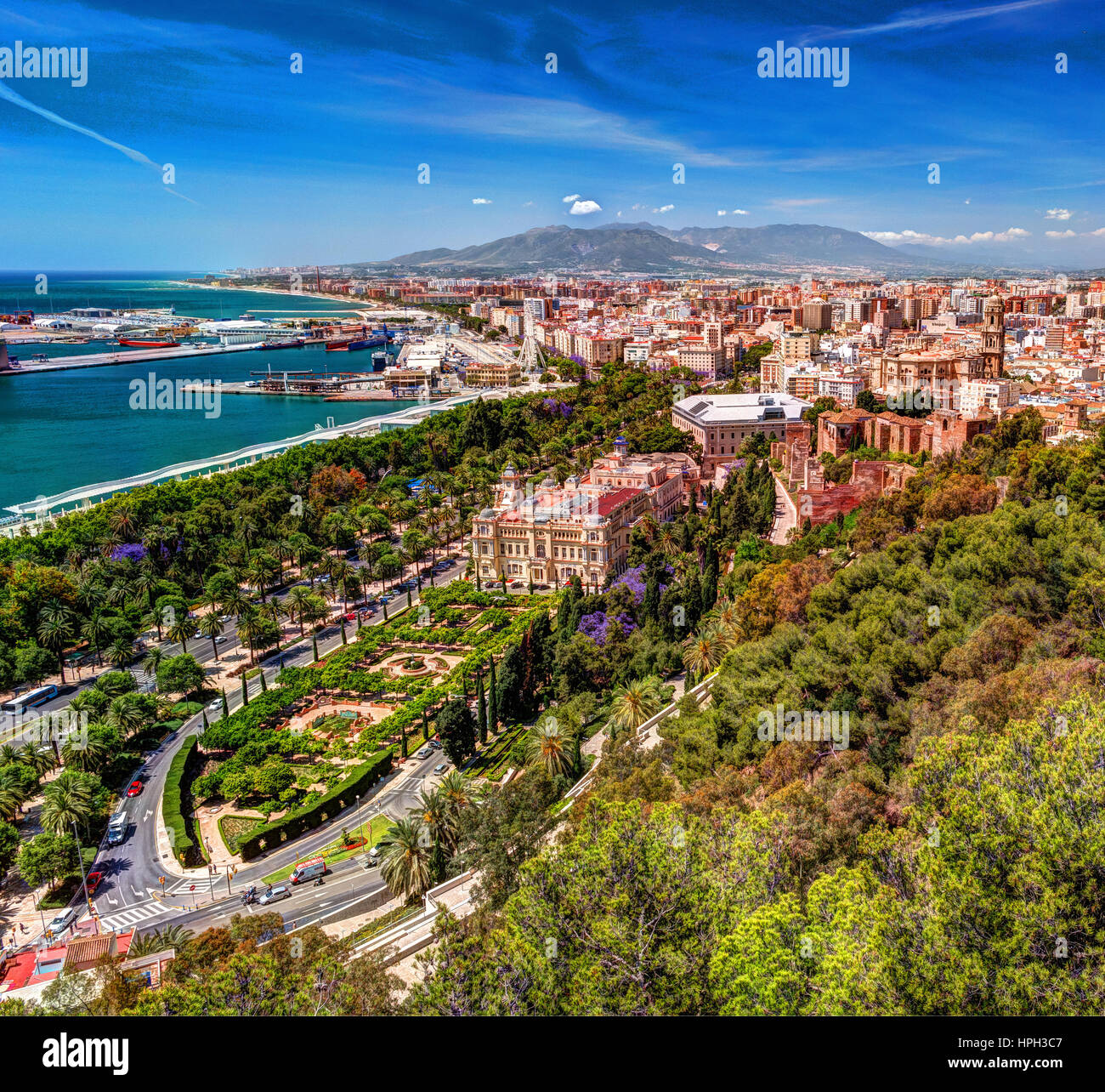 City Council Building in Malaga. Aerial view of Malaga taken from ...