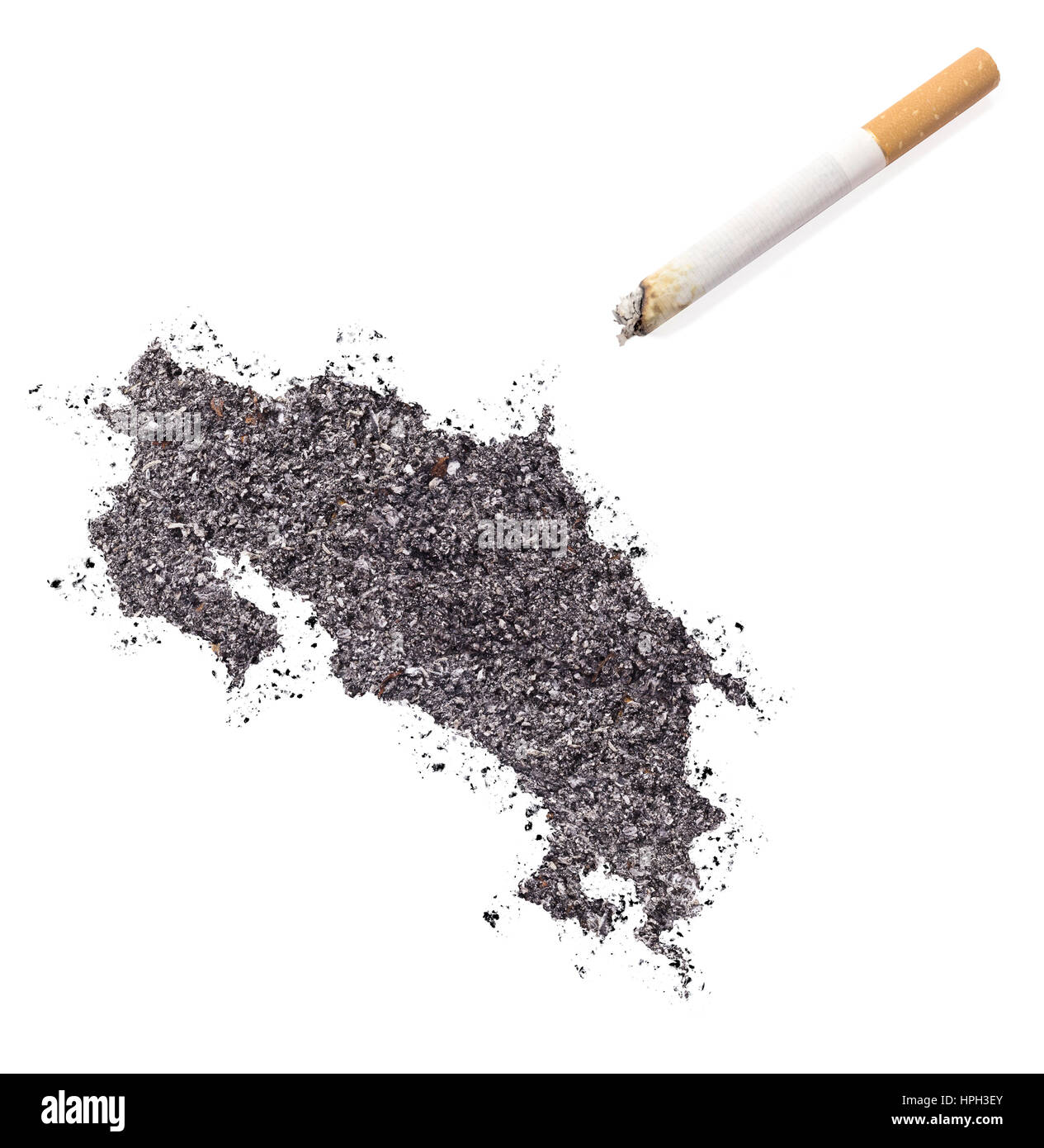 The country shape of Costa Rica made of tobacco ash and a cigarette ...