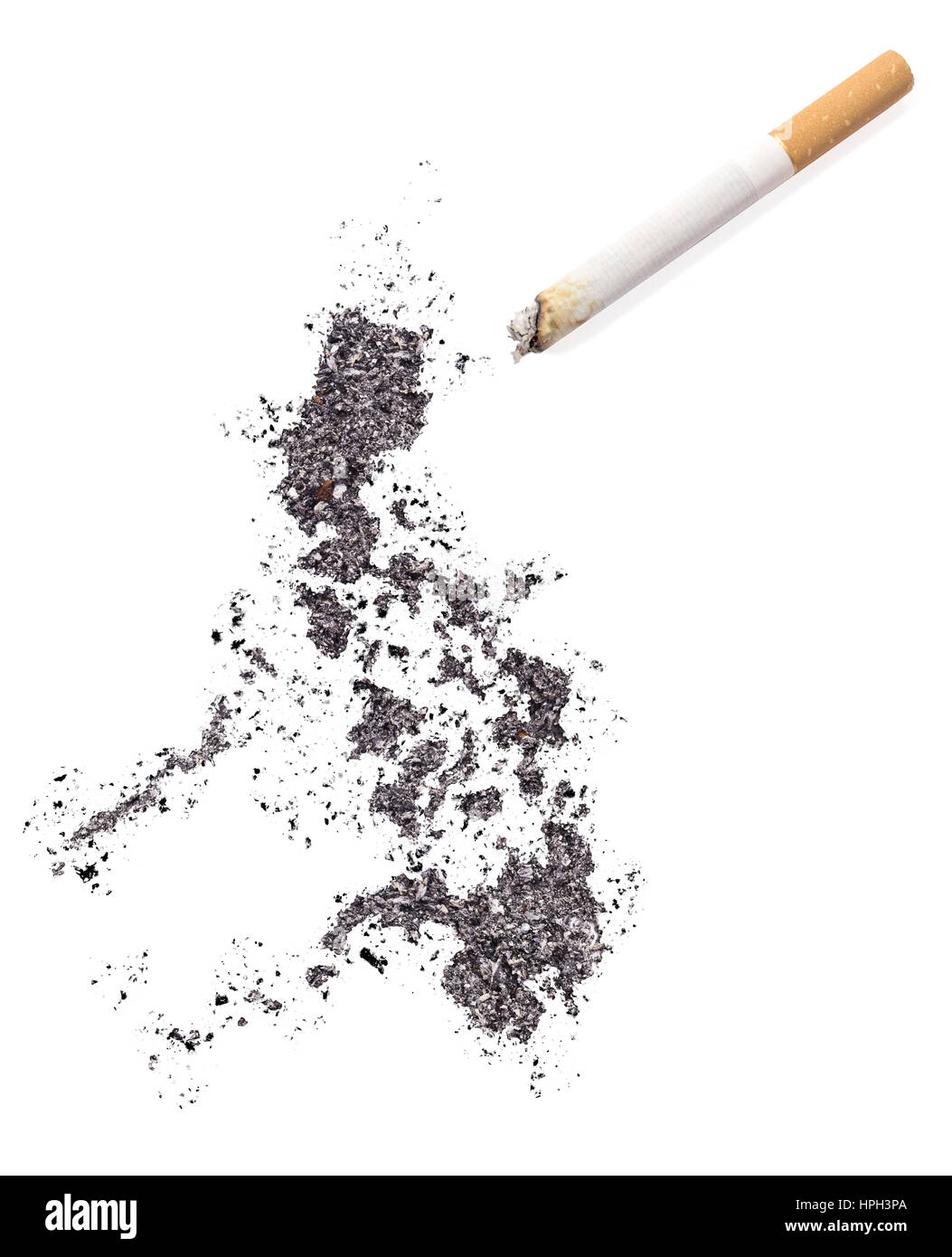 The country shape of Philippines made of tobacco ash and a cigarette ...