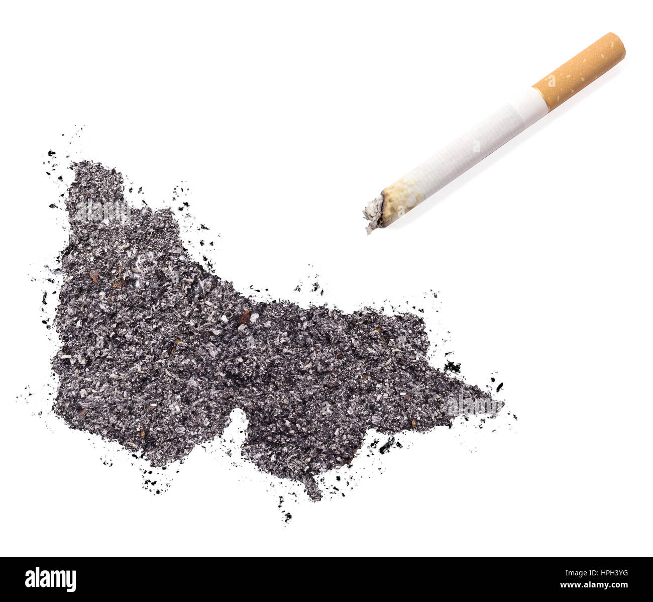 The country shape of Victoria made of tobacco ash and a cigarette ...