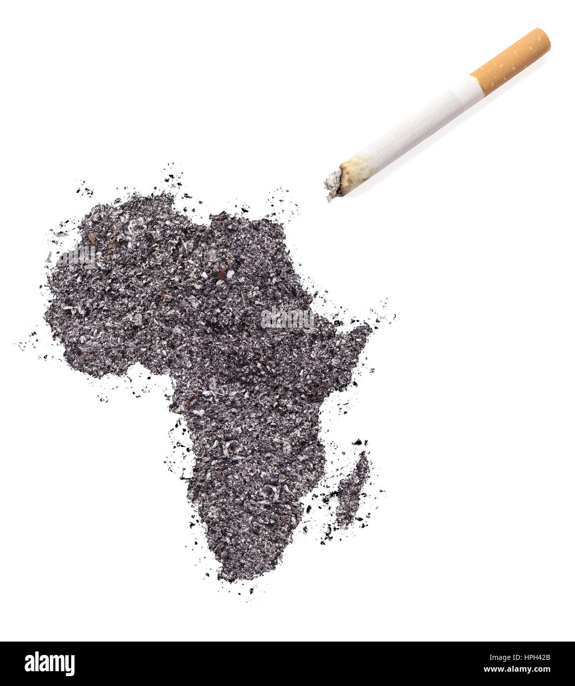 The country shape of Africa made of tobacco ash and a cigarette.(series ...