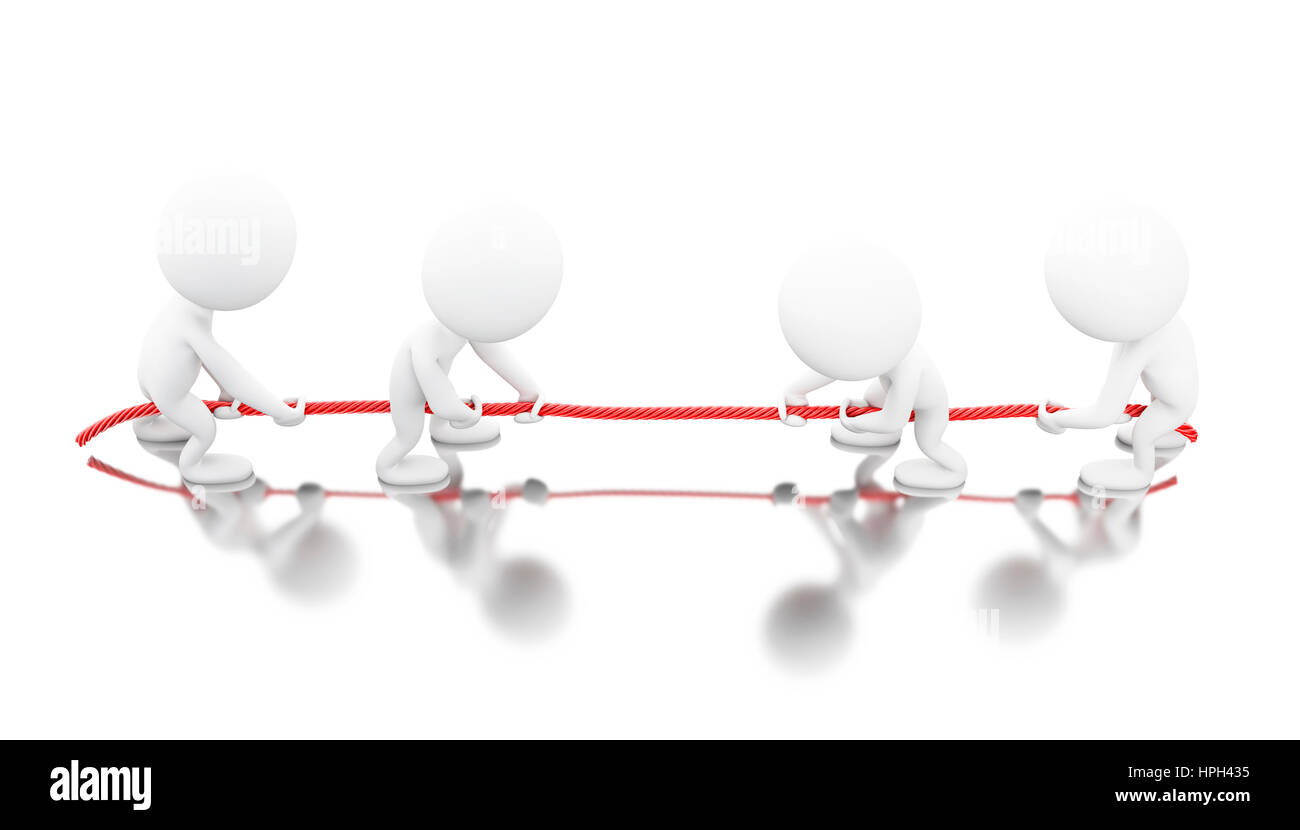 3d renderer image. White people pulling the rope. Team work concept ...