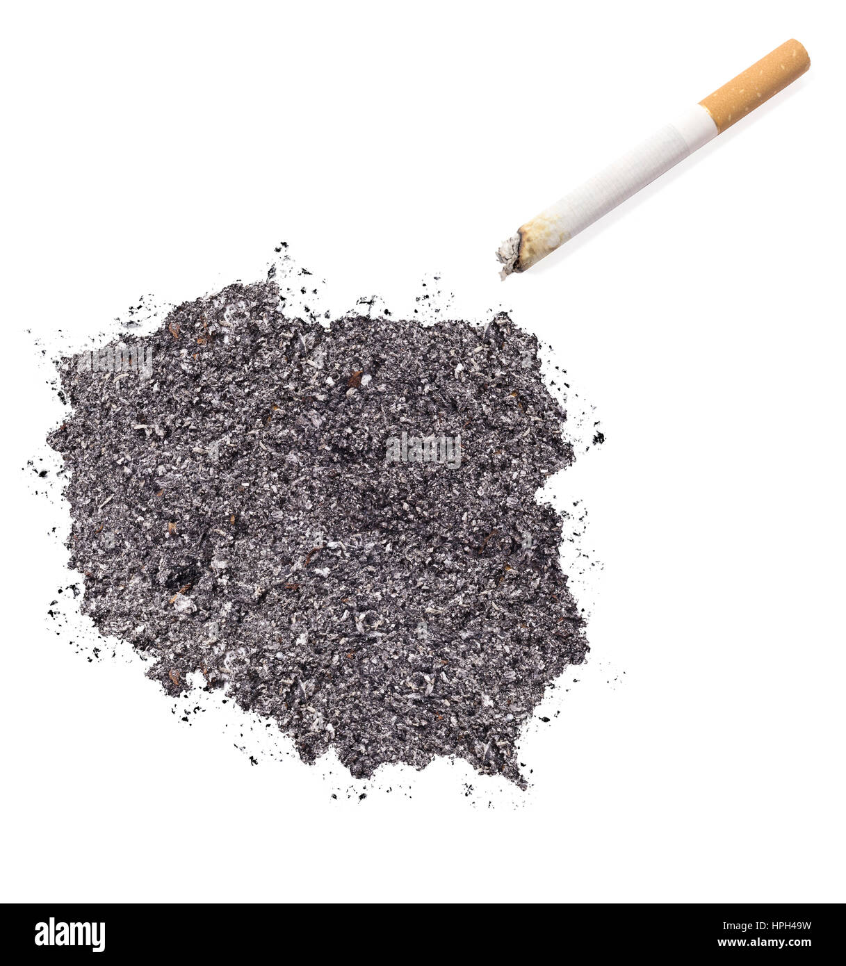 The country shape of Poland made of tobacco ash and a cigarette.(series ...