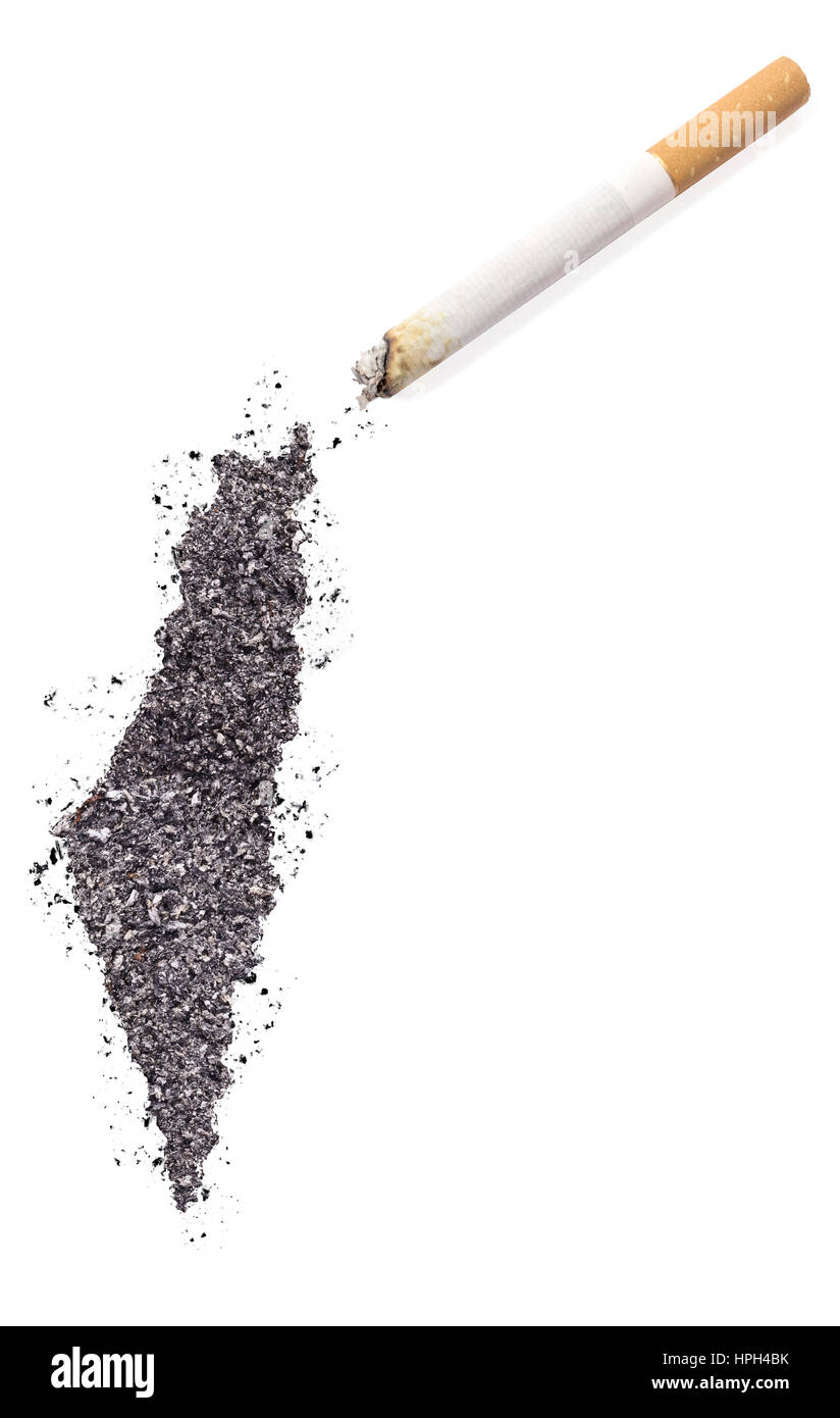 The country shape of Israel made of tobacco ash and a cigarette.(series ...