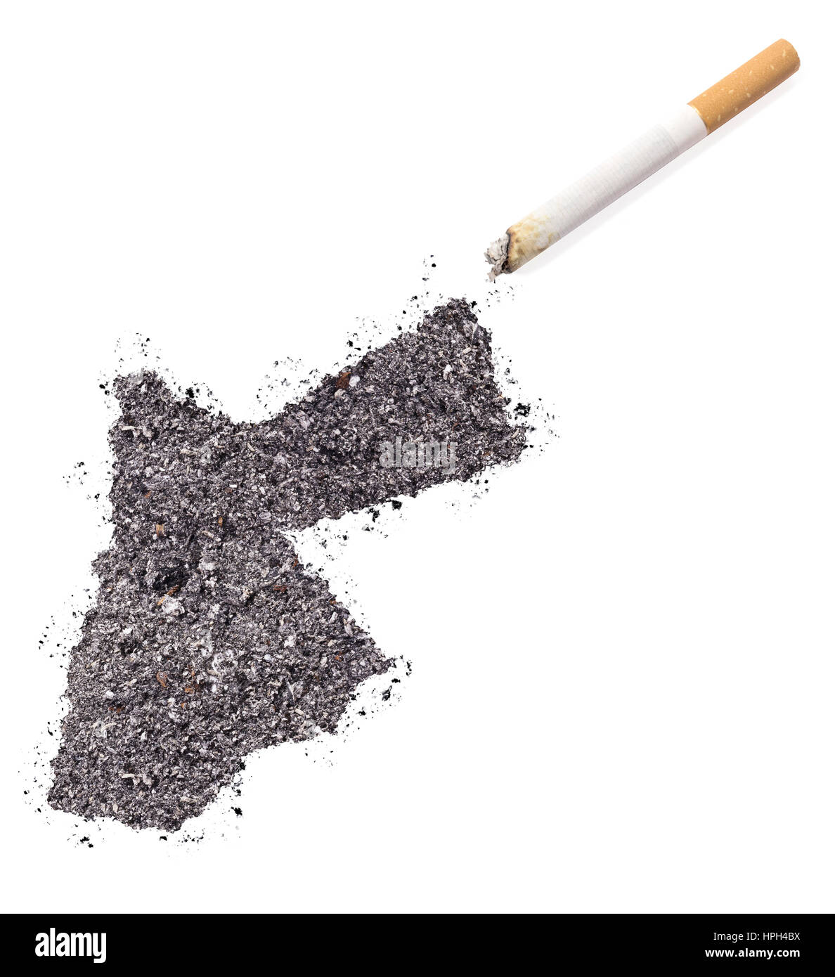 The country shape of Jordan made of tobacco ash and a cigarette.(series ...